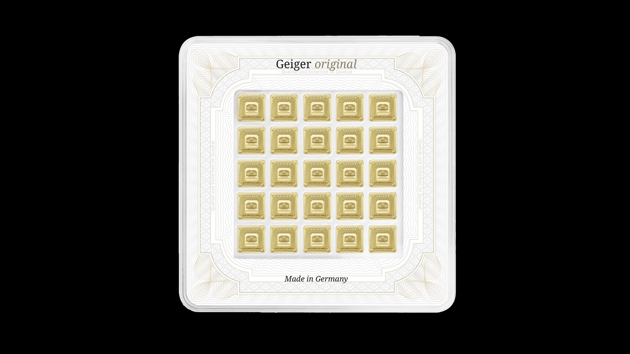 Bullion List - Gold - 1g x25 Gold Geiger Square Bar (Capsule)