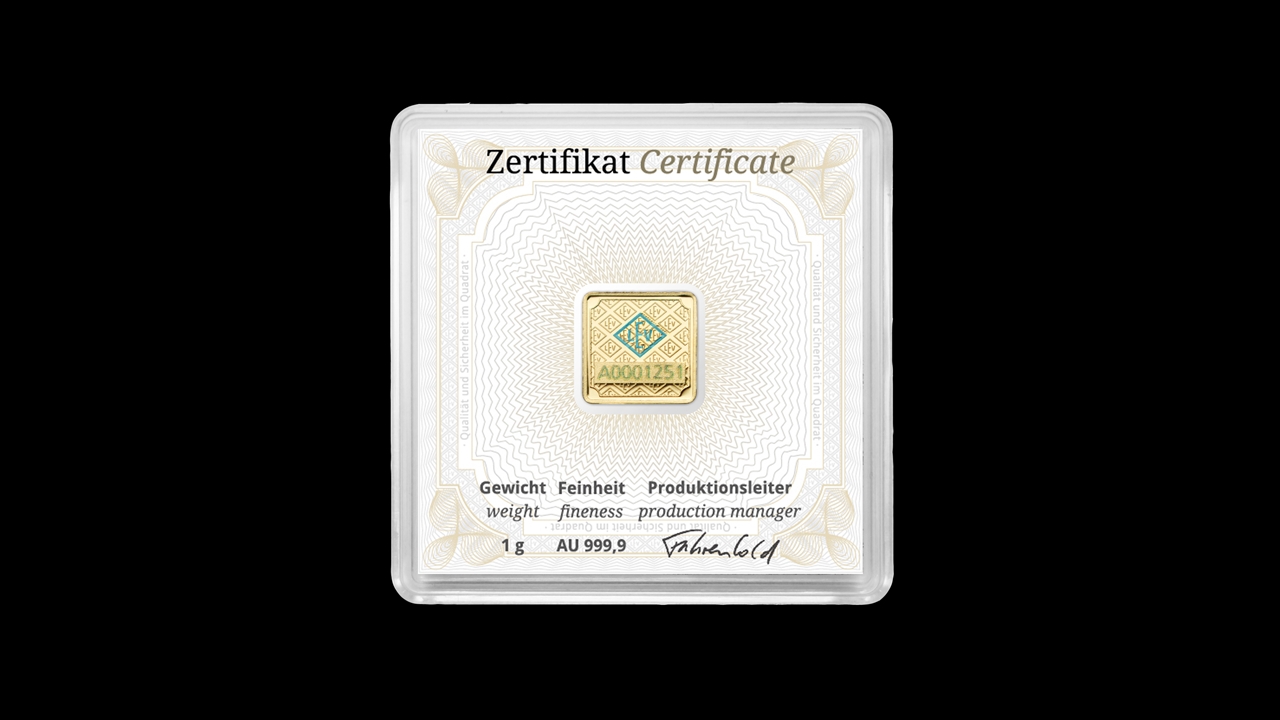 Bullion List - Gold - 1g Gold Geiger Square Bar (Capsule)