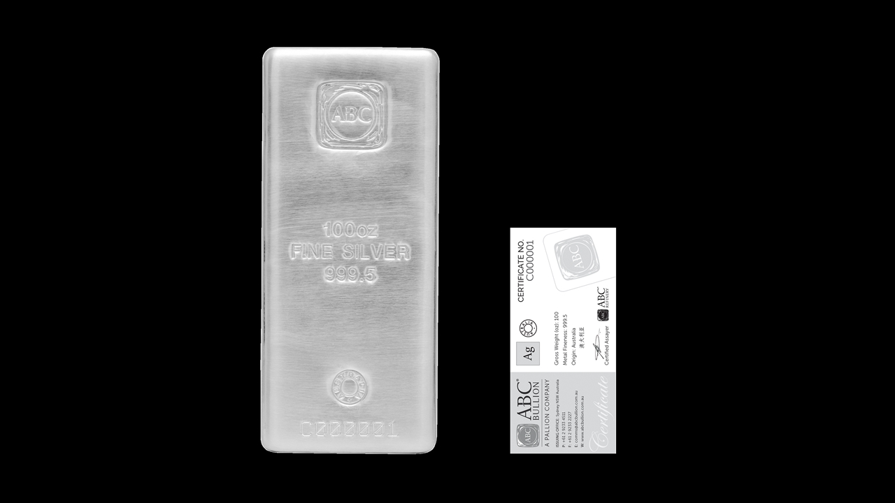 Bullion List - Silver - ABC - 100 oz ABC Silver Bar 'Cast'