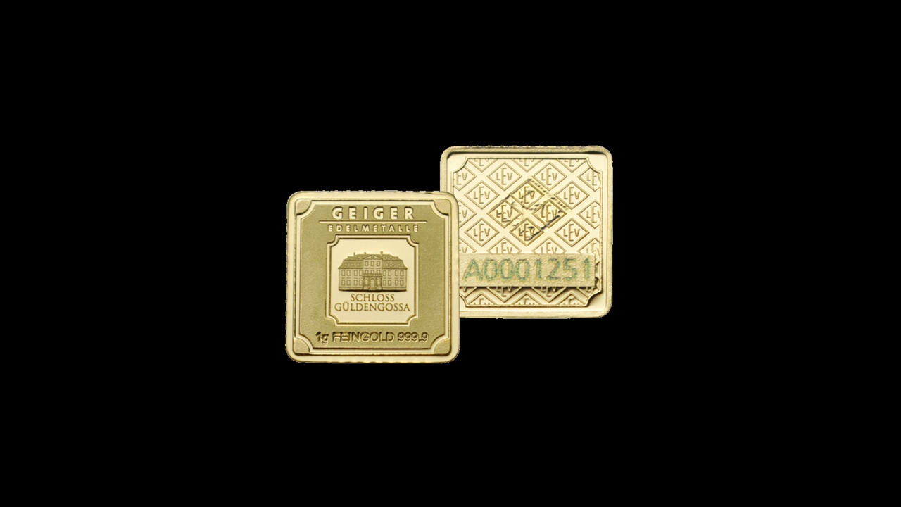 Bullion List - Gold - 1g x25 Gold Geiger Square Bar (Capsule)