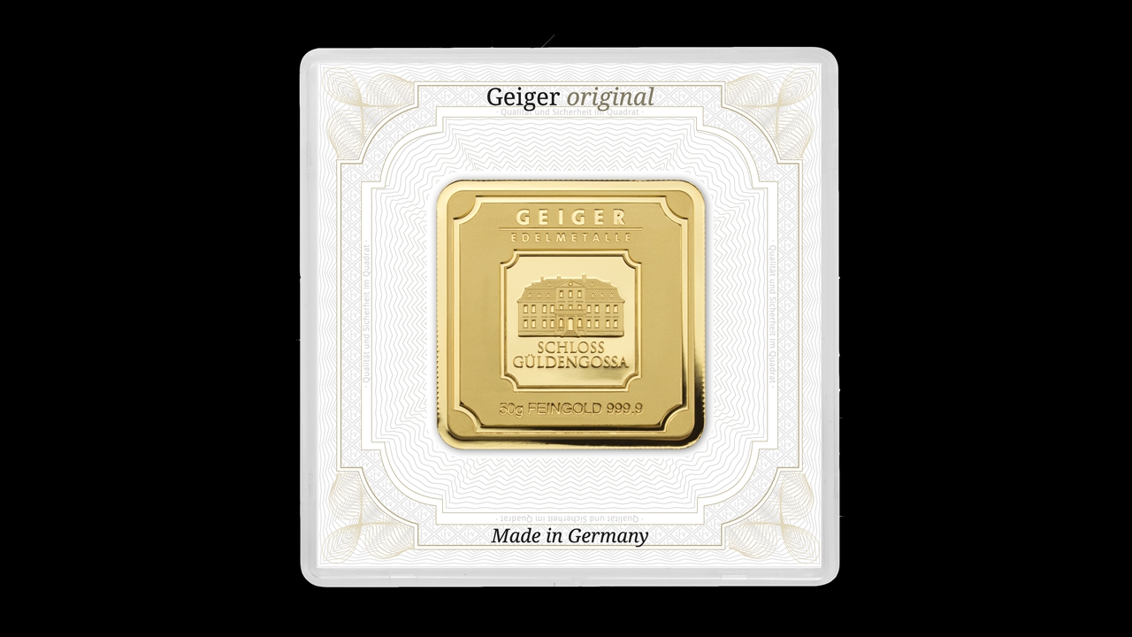 Bullion List - Gold - Geiger - 50g Gold Geiger Square Bar (Capsule)