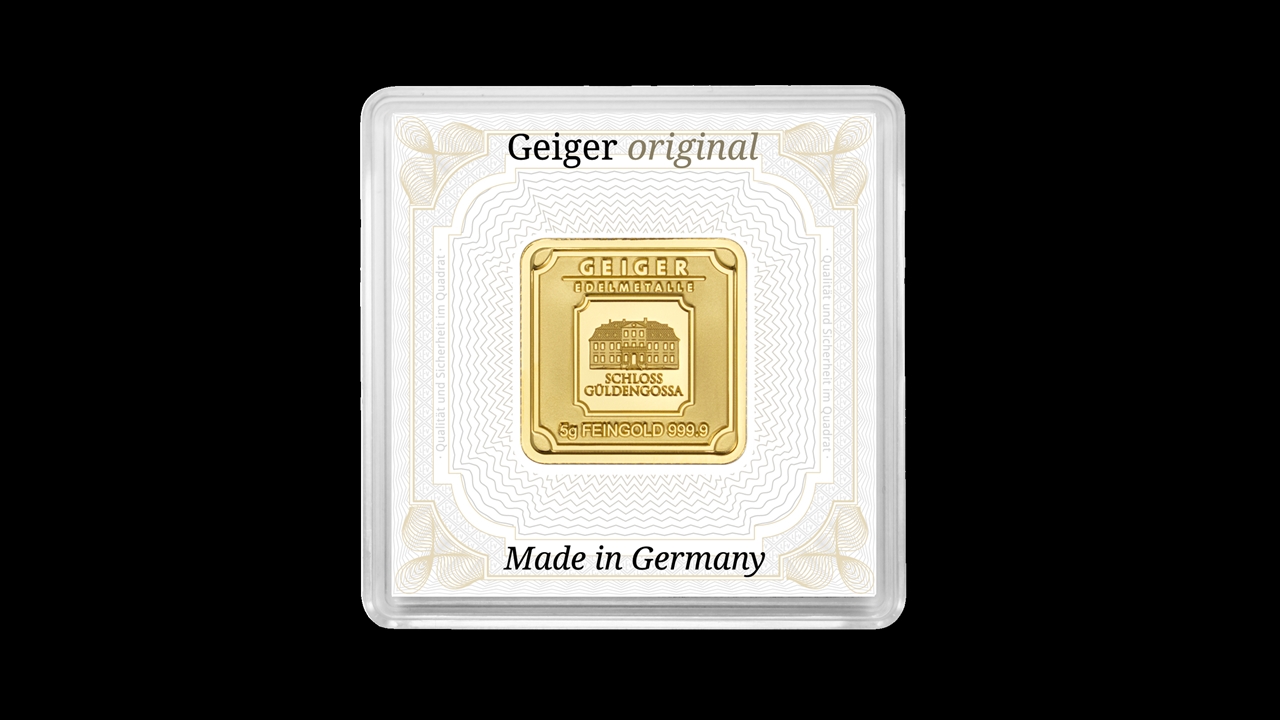 Bullion List - Browse - Gold Bars - 5g Gold Geiger Square Bar (Capsule)