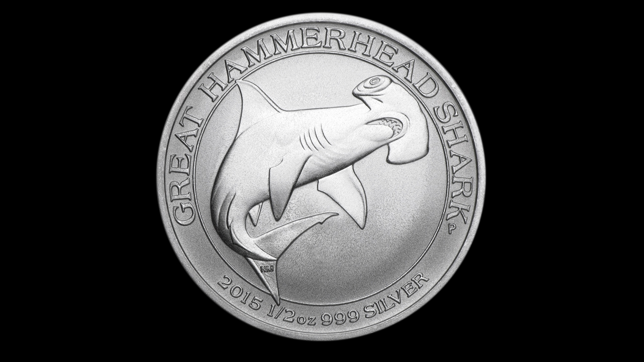 Bullion List - Browse - Silver Coins - 1/2 oz Silver Hammerhead Shark 2015
